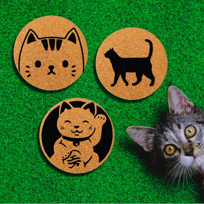 Cute Cat Cork Coaster Handmade | Shopee Philippines