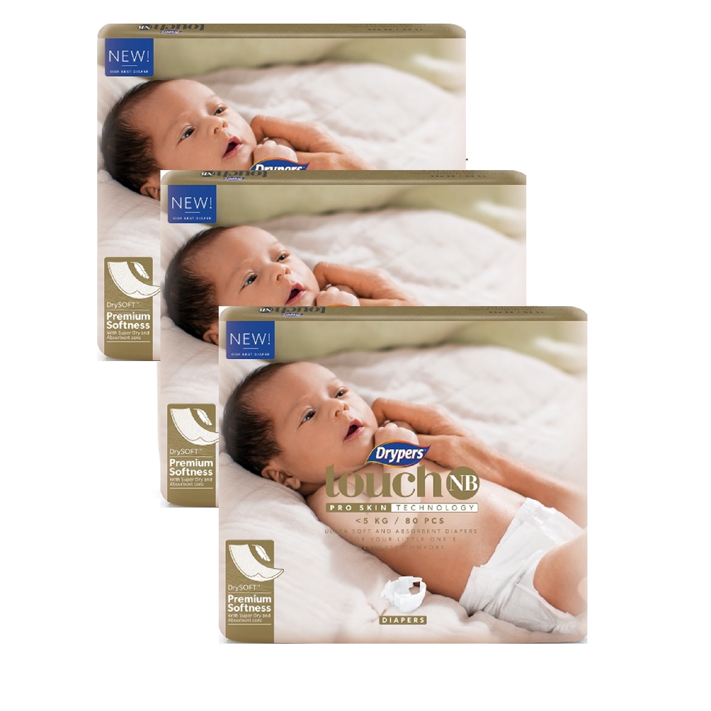 Drypers Touch Mega Pack New Born Diaper 80 Pack of 3 | Shopee Philippines