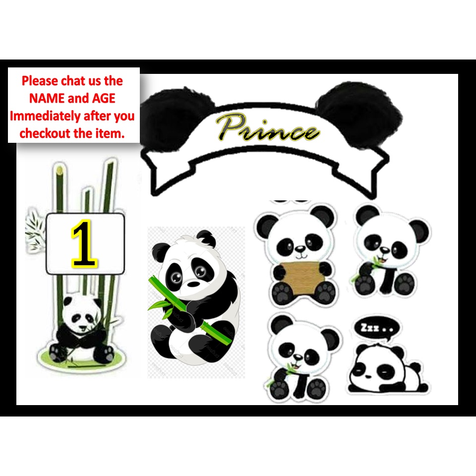 PANDA DESIGN CAKE/CUPCAKE TOPPERS with personalized name ang age of ...