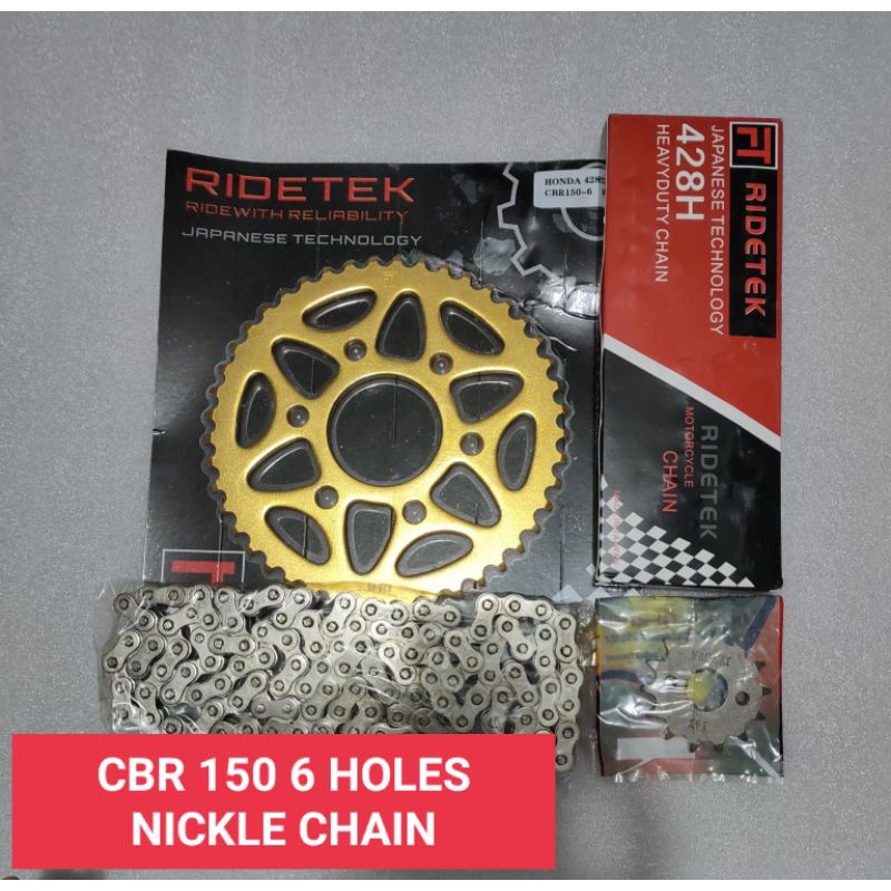 Honda CBR 150r Ridetek sprocket and chain set 6 holes (GOLD)2019- 2025 ...