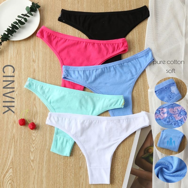 Cinvik Women's Sexy Lace Cotton Thong Underpants Underwear For Ladies G ...