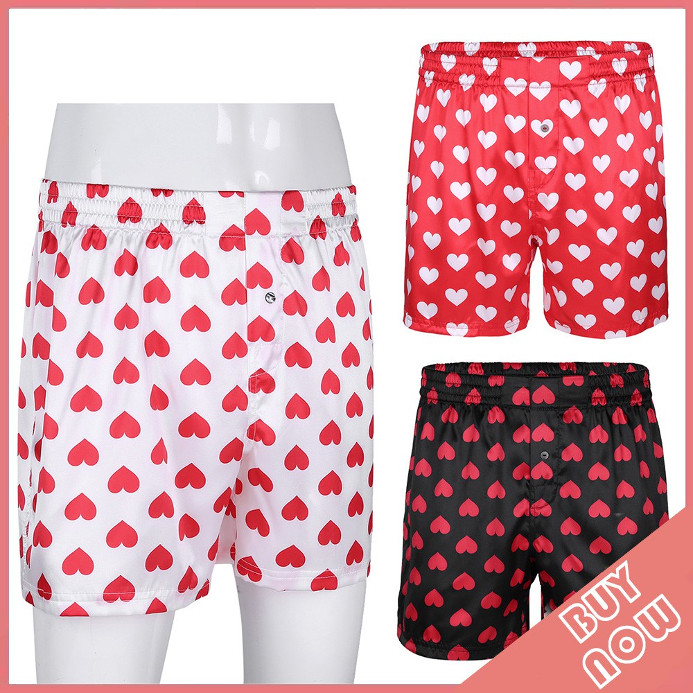 Mens Cute Love Heart Print Classic Soft Boxer Lightweight Shorts ...