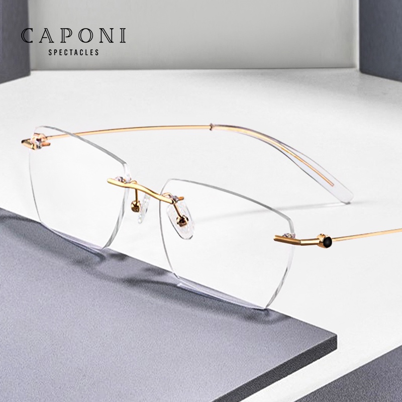 CAPONI Rimless Optical Glasses Frame Ultra Light Simple Design Business ...