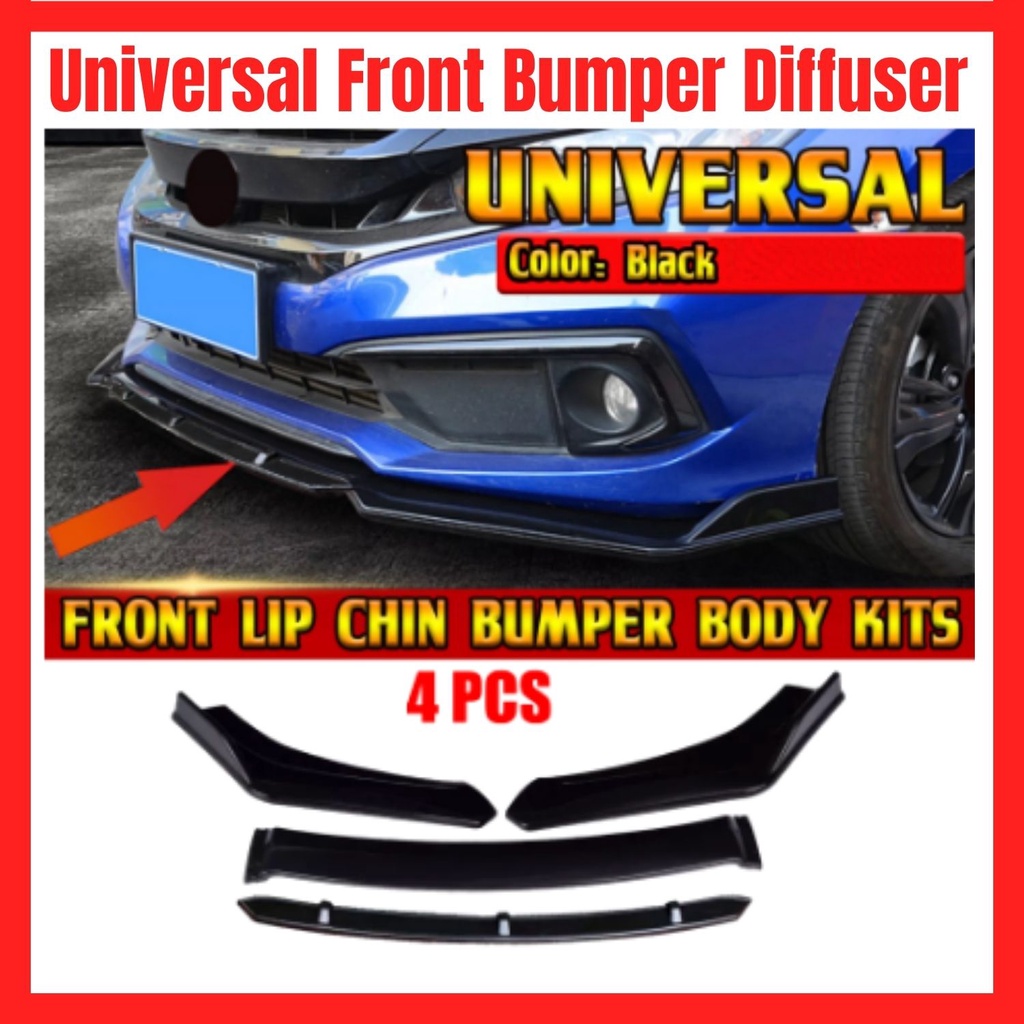 4x Black Universal Front Bumper Diffuser Lips Body Kit Front Bumper ...