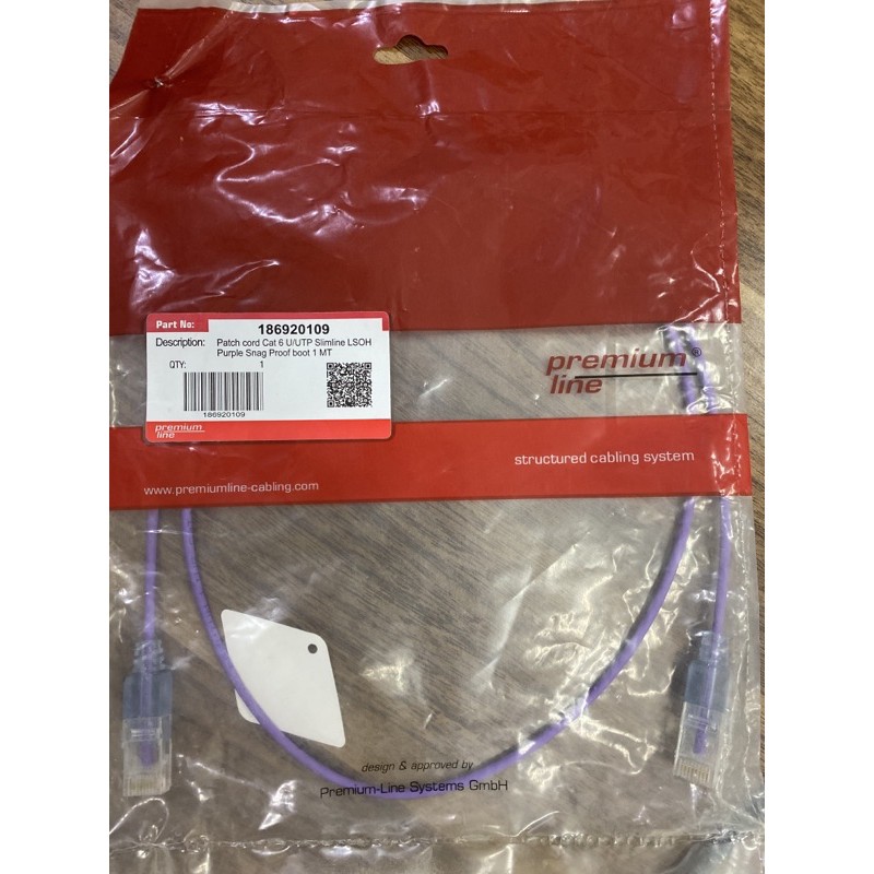 Premium Line 1 Meter Patch Cord CAT6 U/UTP Slimline LSOH Snag Proof ...