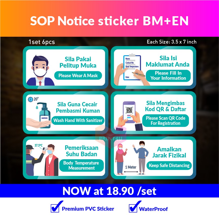 PRINT4U BM+ENG SOP NOTICE SIGN STICKER set | Shopee Philippines