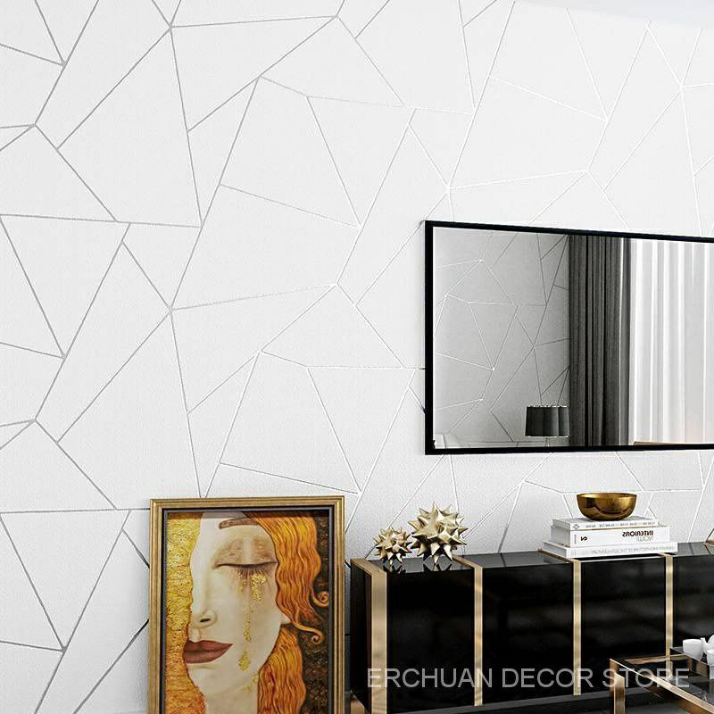 ACE KING WALLPAPER HOME DECOR WALL STICKER ABSTRACT WHITE WITH SILVE ...