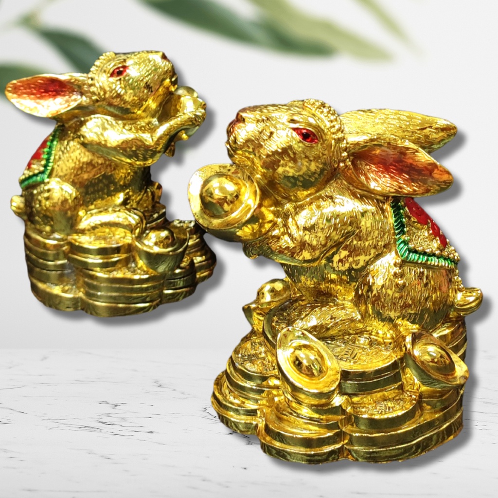 Golden Rabbit Chinese Zodiac Lucky Rabbit Statue FengShui Home Office ...