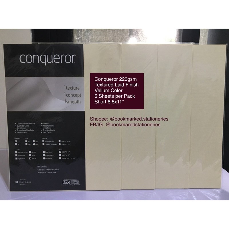 Conqueror Premium Specialty Paper 220 GSM Short Textured Laid Ultra ...
