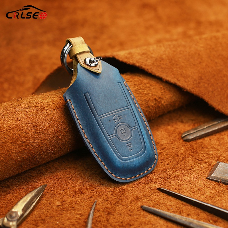 CRLSEO For Ford Leather Key Cover Case Car Remote Key Holder For Ford ...