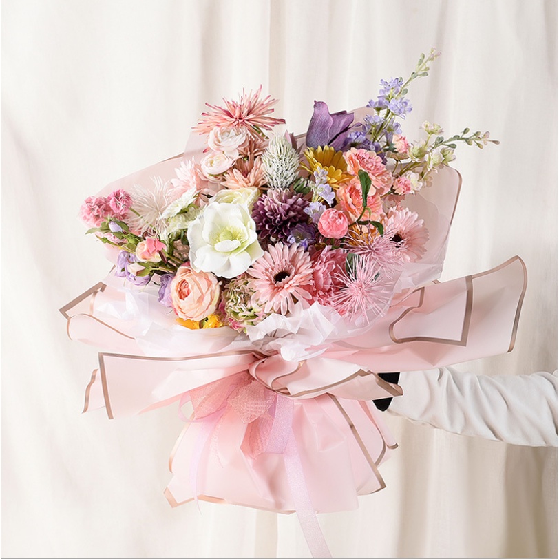 Flower Wrapping Paper Gold Border Jelly Color Packaging Paper Matte ...