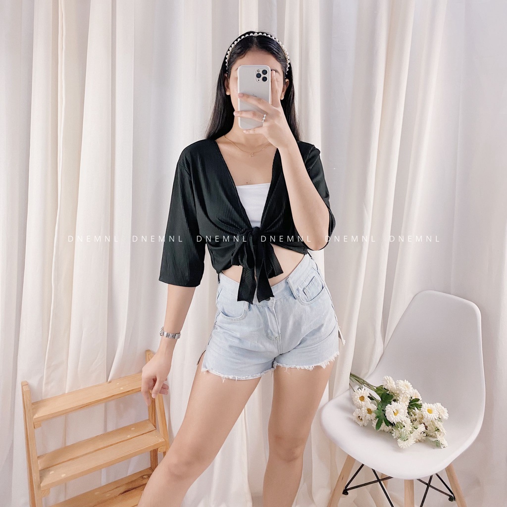 Dnemnlph Elise Two Way Wrap Top Trendy Korean Inspired Fashion Ribbed