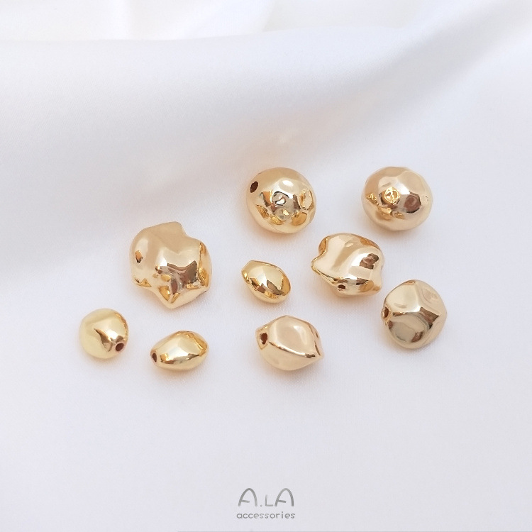 diy゜14K gold 〔1 Piece〕°Colorful Stone Loose Beads, Irregular Shaped Beads, Rice Beads, Handmade ...
