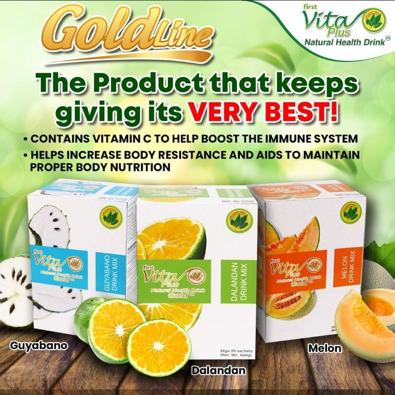 Authentic First Vita Plus Gold Line (Guyabano, Dalandan, Melon) 20s ...
