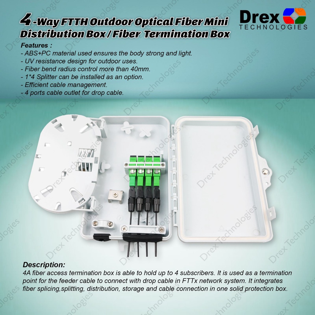 4 Core Fiber Optic Distribution Box Fiber Terminal Box / Protection Box ...