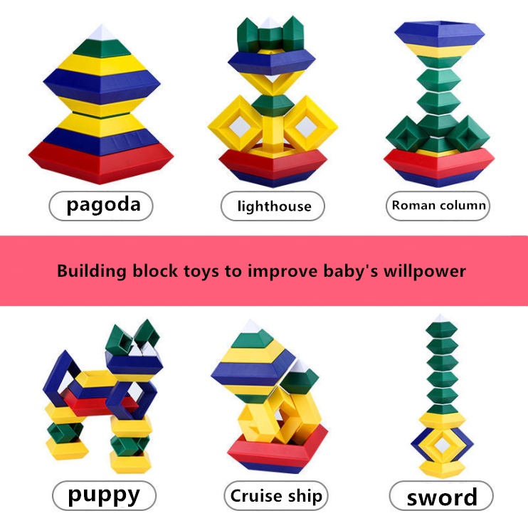 Pyramid Diamond Blocks Kids Toys Rhombus Building Blocks Set 3D Space ...