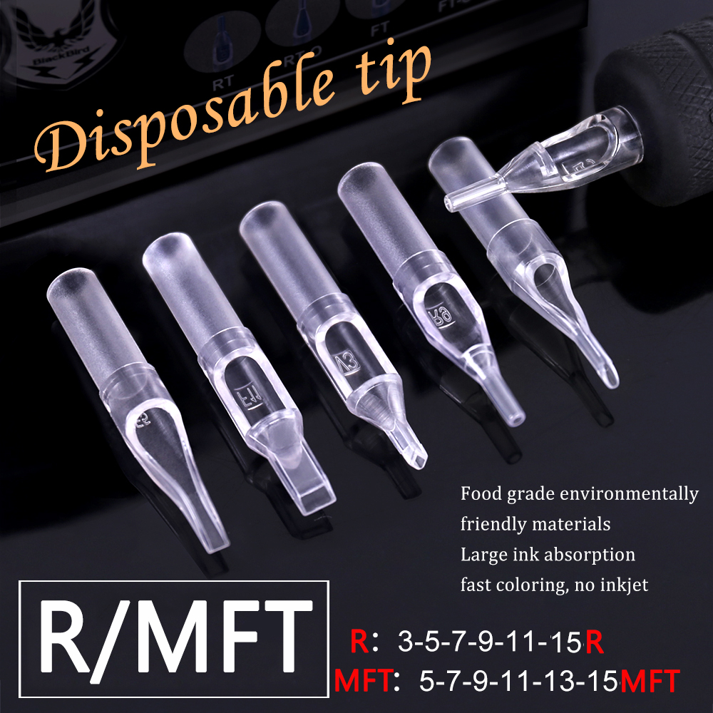 50pcs/box Black Bird New Disposable Tattoo Nozzle RT MF OF Transparent ...