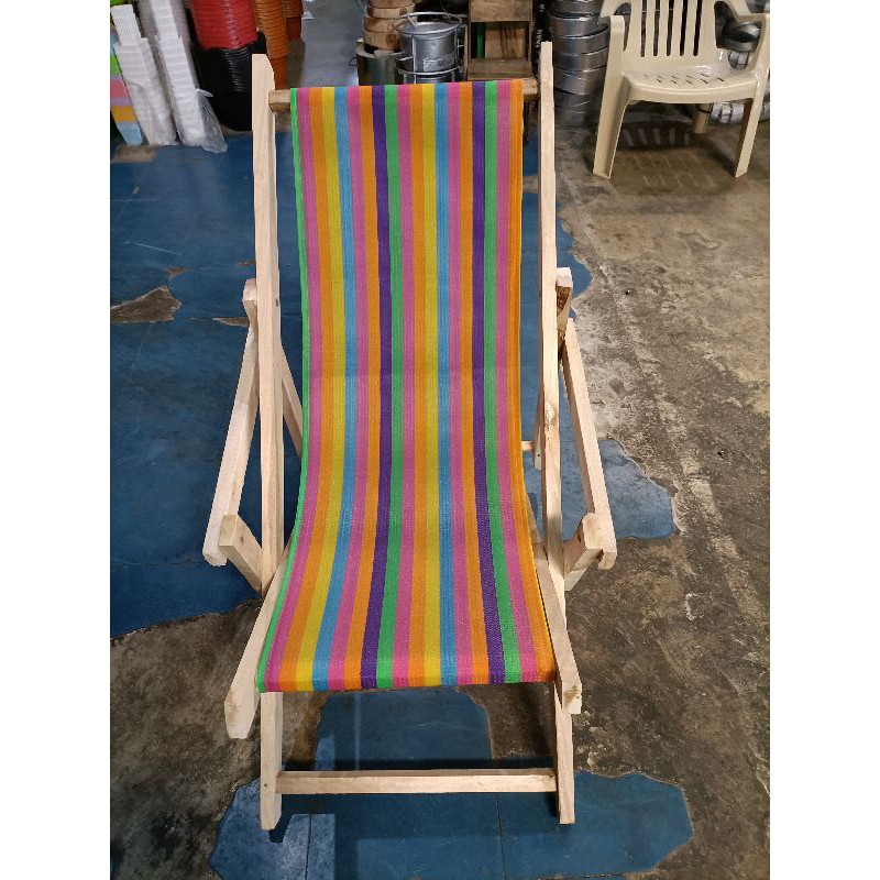 Wood frame relax chair nylon stripe | Shopee Philippines
