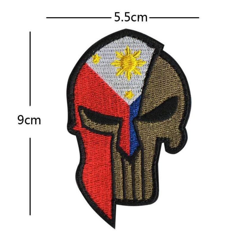 3D Embroidered Philippine Flag Skull Spartan Helmet Velcro Hook and Loop Patch | Shopee Philippines