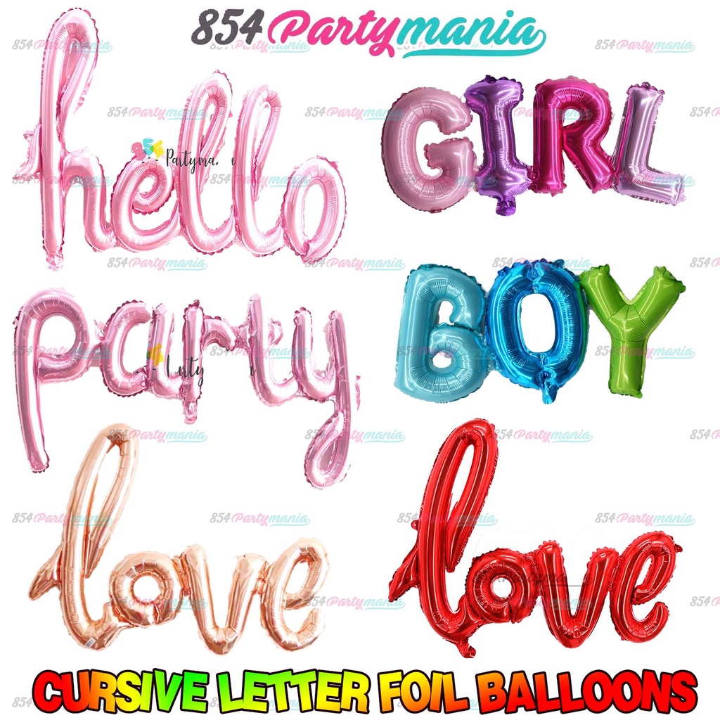 Big Cursive Script Letter Foil Big Balloon baby boy girl gender love ...