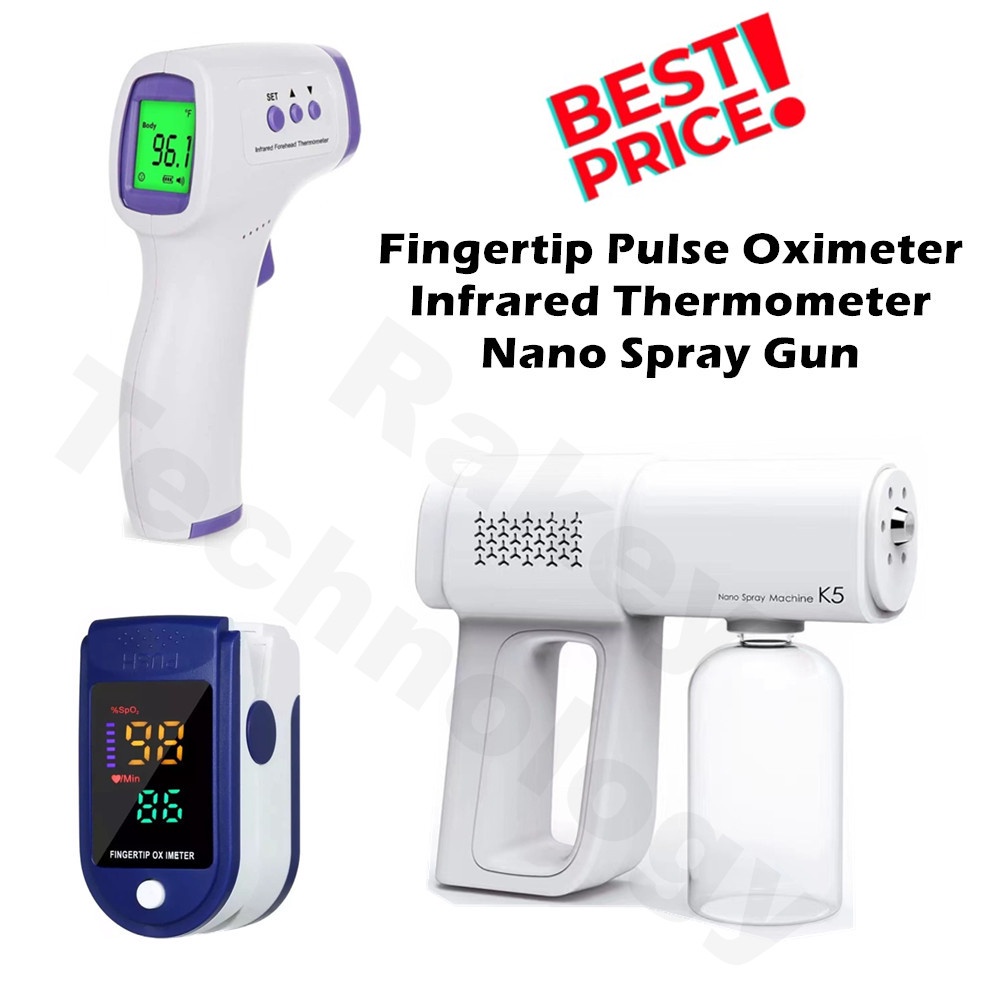 Fingertip Pulse Oximeter + Nano Spray Gun + Infrared Thermometer K5/K6x ...