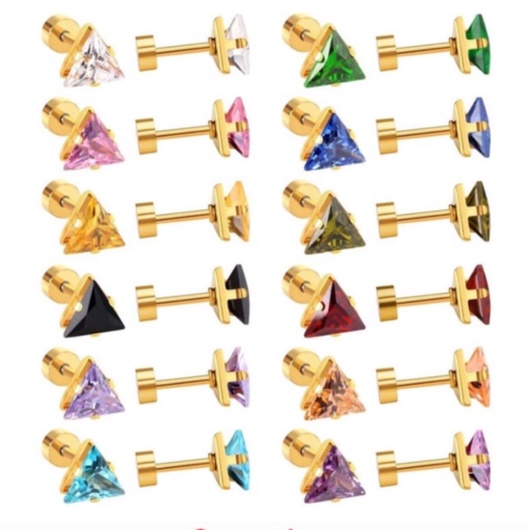 Hypoallergenic De Roscas Earrings Screw Back Birth Stone Triangle ...