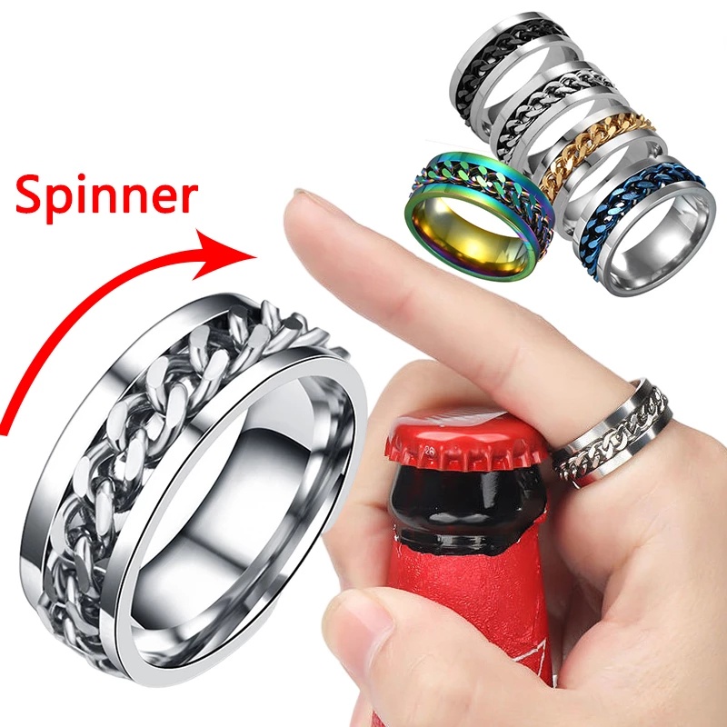 Rotate Anxiety Fidget rings Titanium Stainless Steel Chain Spinner ...