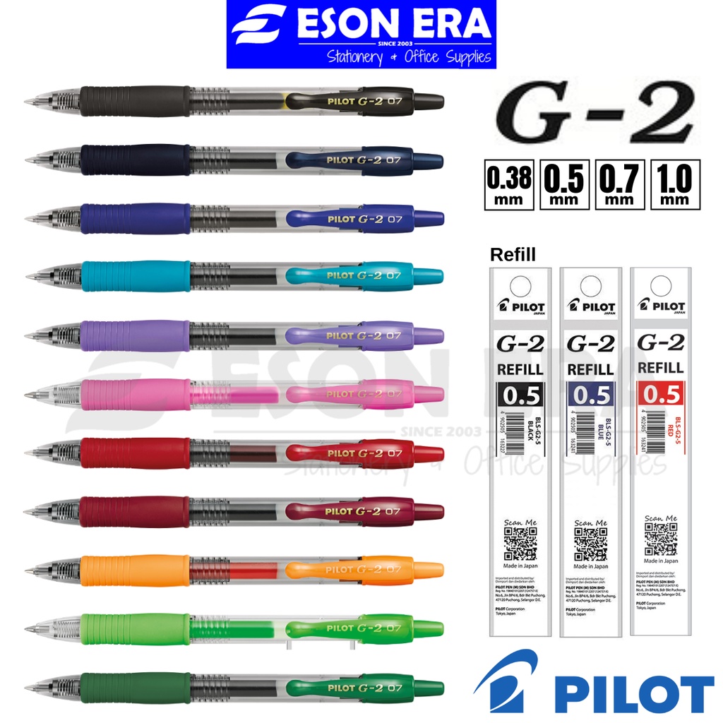 Pilot G-2 Gel Pen Refillable Retractable 0.38mm / 0.5mm / 0.7mm / 1.0mm Pilot G2 Gelpen | Shopee ...