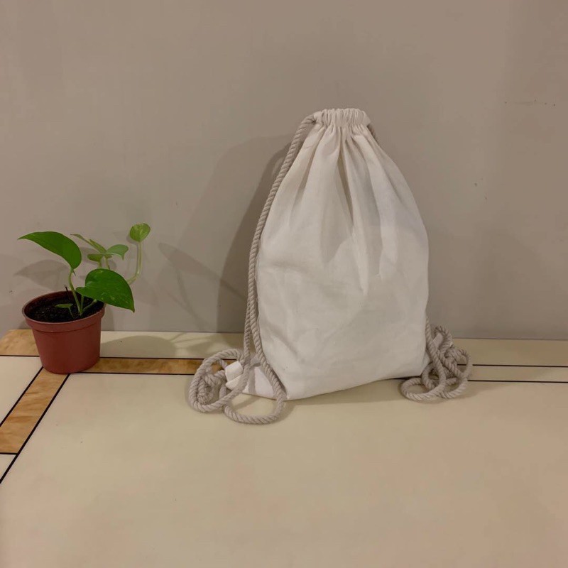 1pc Canvas String Bag Plain Design Back Pack Katsa Bag Portable