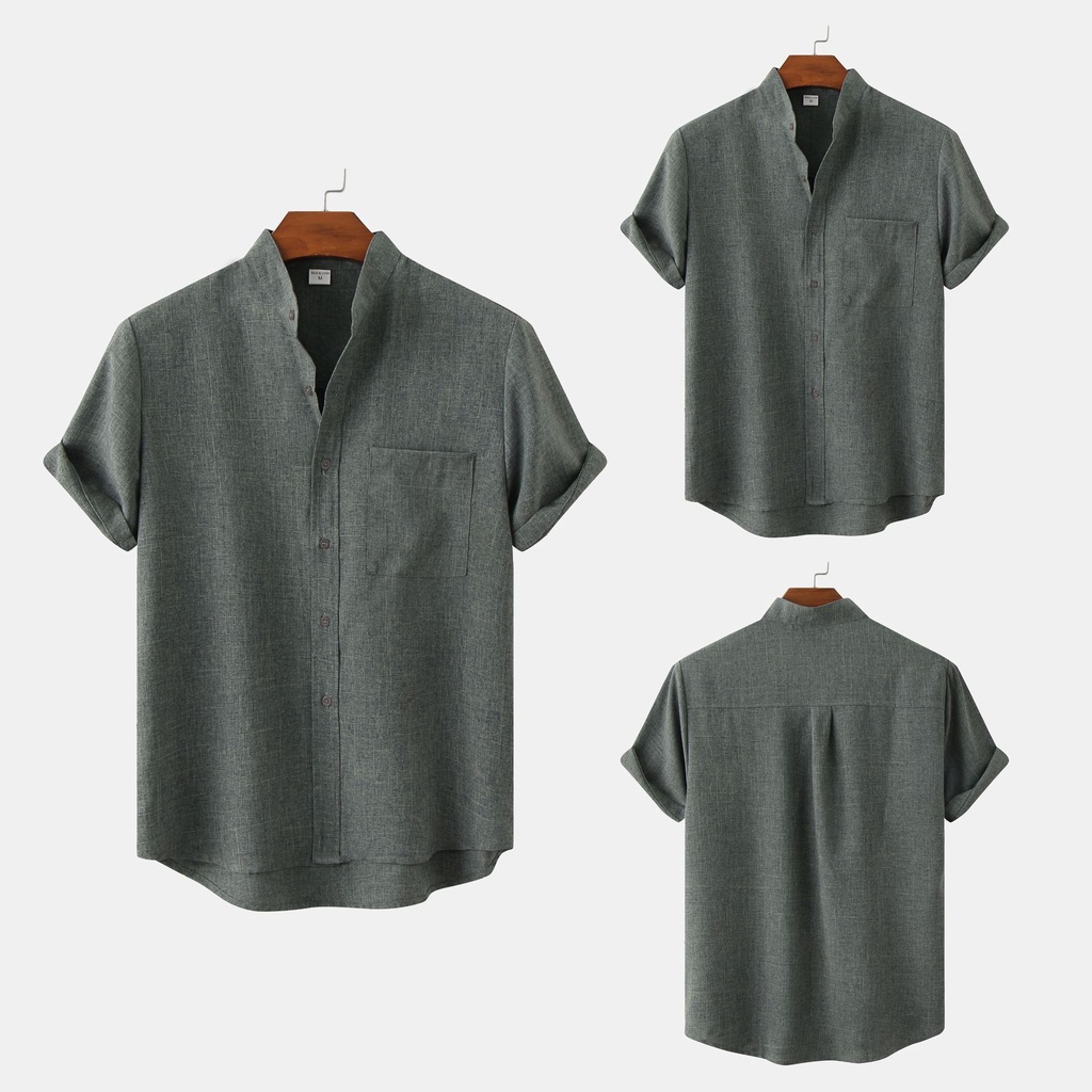 Foreign Trade New Mens Fashion Trend Casual Short Sleeved Stand Up
