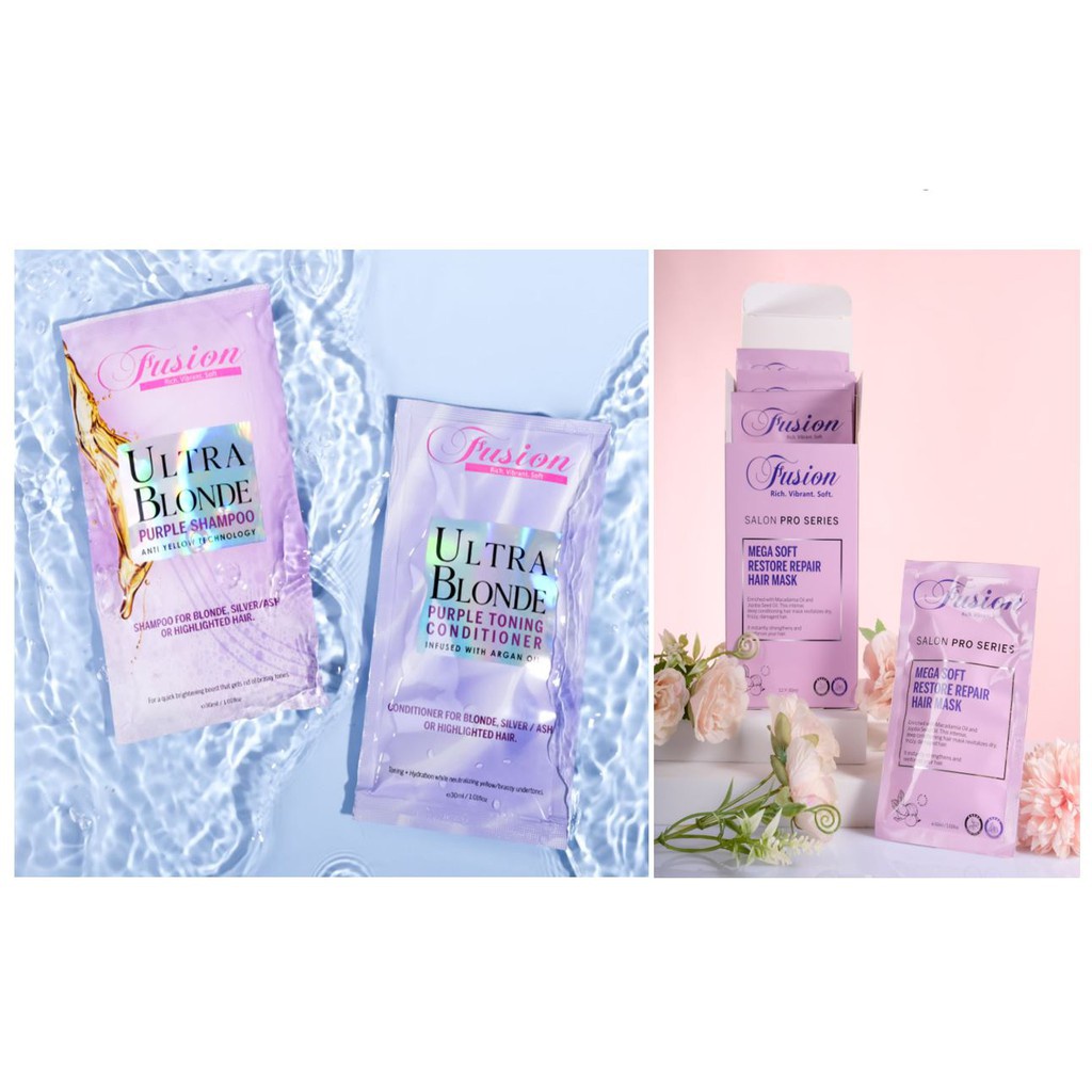 Fusion Ultra Blonde Purple Shampoo/Purple Conditioner/Hair Mask 30ml ...