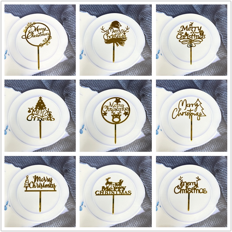 Pack Of 10pcs Merry Christmas Cake Topper Acrylic Creative Christmas