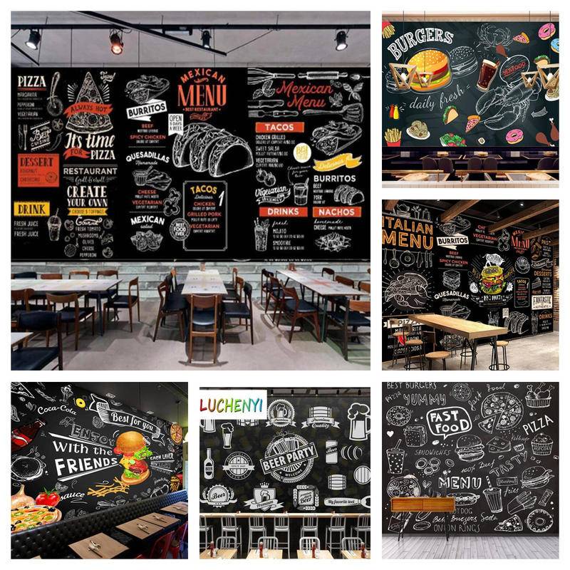 Custom Modern Burgers Restaurant Home Decor Wall Paper 3D Blackboard ...