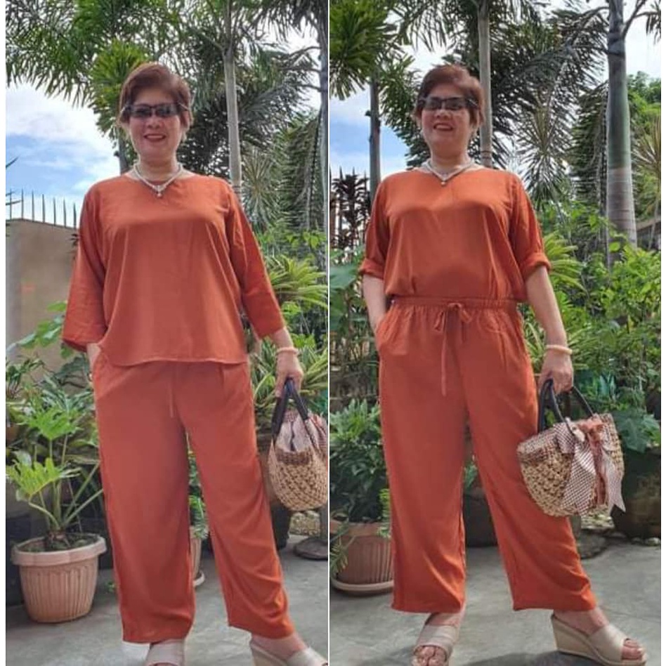 Cotton Linen 3/4 Blouse Squarepants Terno for Chubby Size | Shopee ...