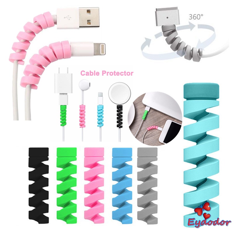 2pcs Spiral Cable protector Charging Cable Data Line Silicone Bobbin ...