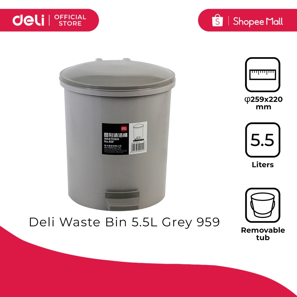 Deli 959 Waste Bin 5.5L Grey [79959GY] | Shopee Philippines