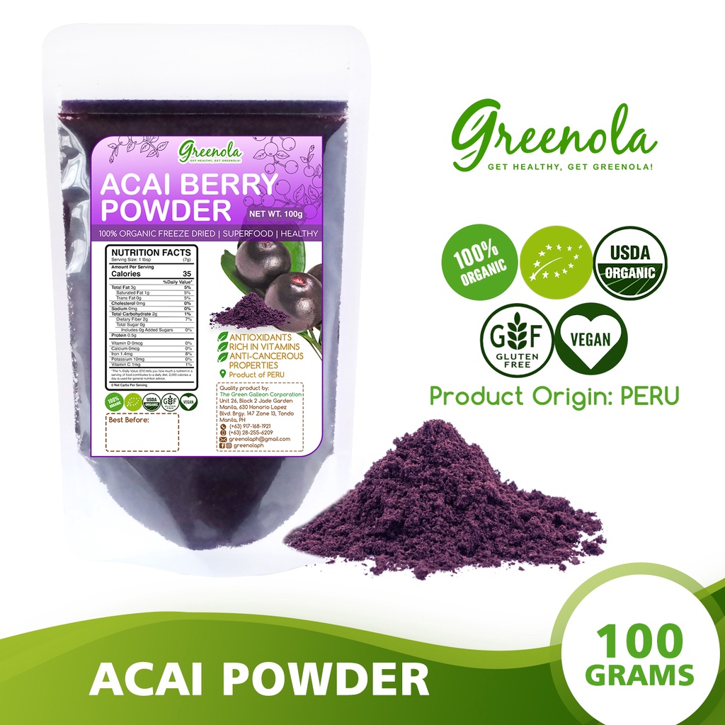 Greenola Organic Freeze Dried Acai Berry Powder 100G | Shopee Philippines