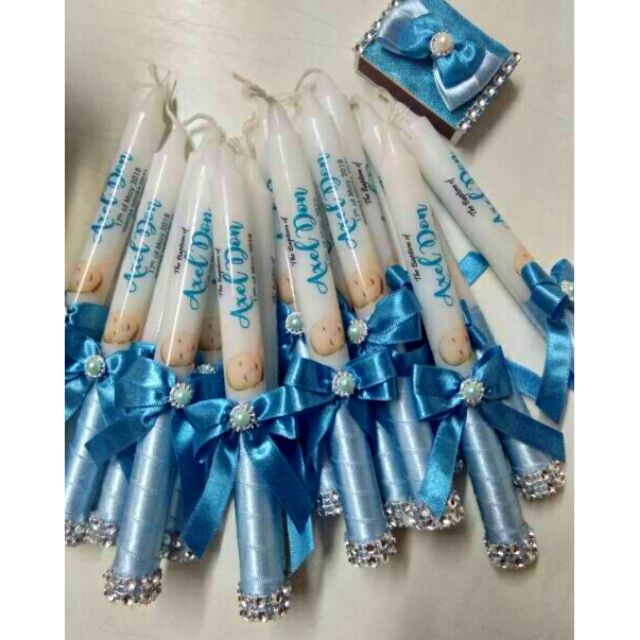 Light Blue Personalized Baptismal candles for your baby boy | Shopee ...