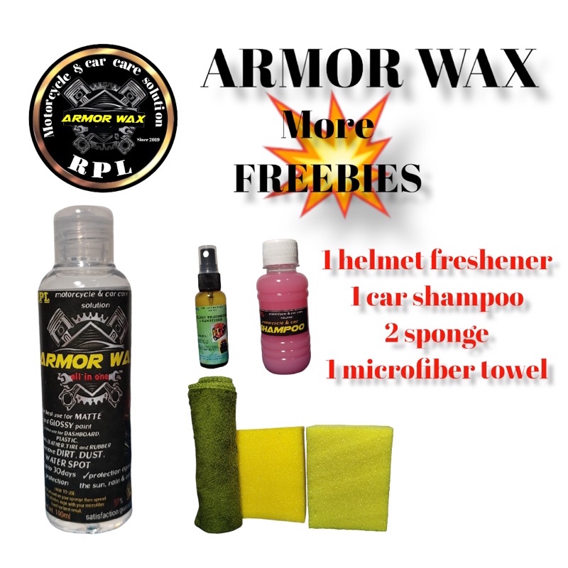 ARMOR Wax Coat for matte & glossy with helmet freshener, car shampoo ...
