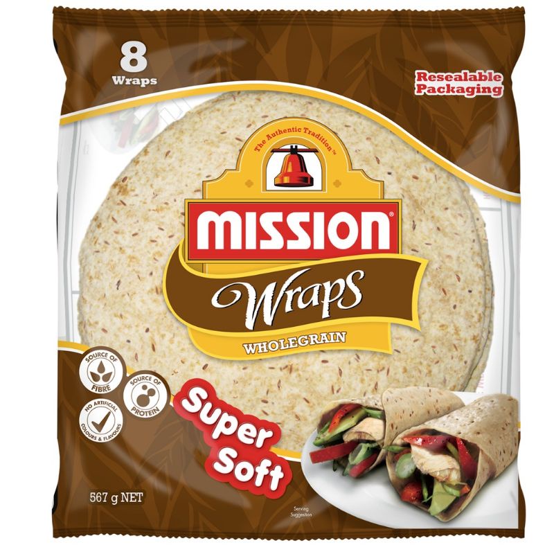 MISSION WHOLE GRAIN WRAP Super Soft, Excellent Source of Fiber 8 Wraps ...