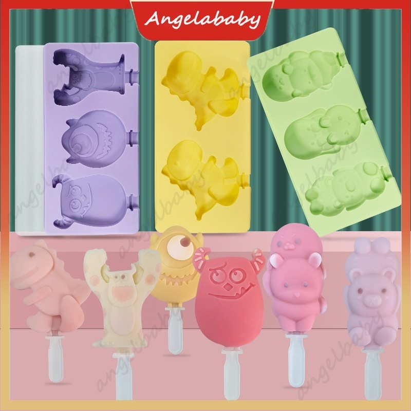 Cartoon Monster Dinosaur Ice Cream Silicone Mold with Lid Bunny Bear ...