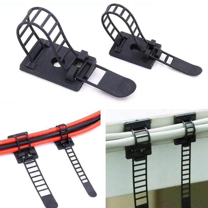 50Pcs 2 Sizes Adjustable Self-Adhesive Nylon Cable Straps Cable Ties ...