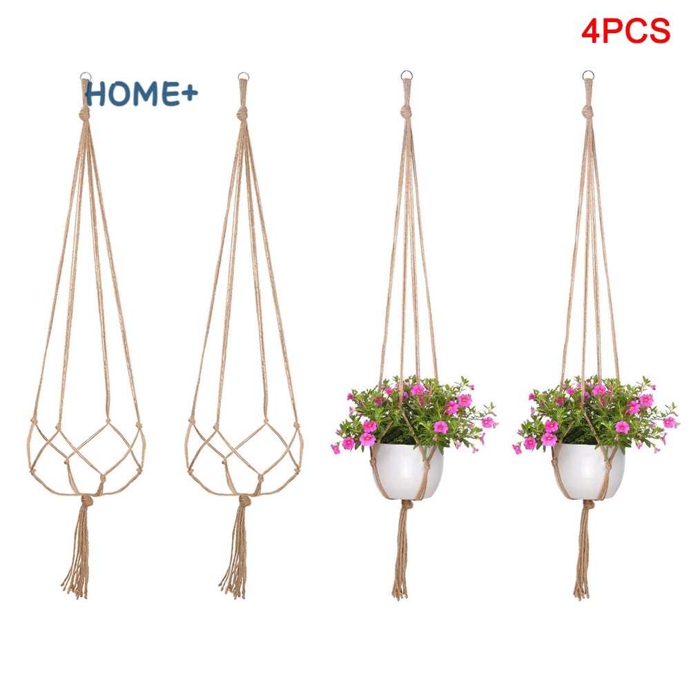 4 Pcs Plant Hanger Jute Pot Holder Indoor Hemp Rope Hanging Planter ...