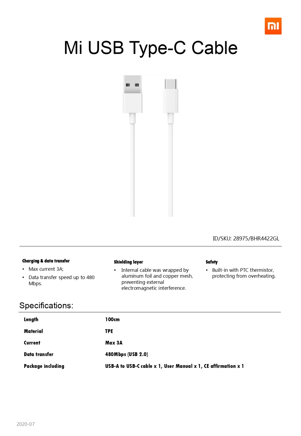 Xiaomi Mi USB-C Cable 1m White | Shopee Philippines