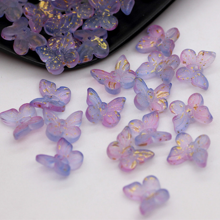 11mm 50PCS Stereoscopic Glass Butterfly Loose Beads Creative Gradient ...