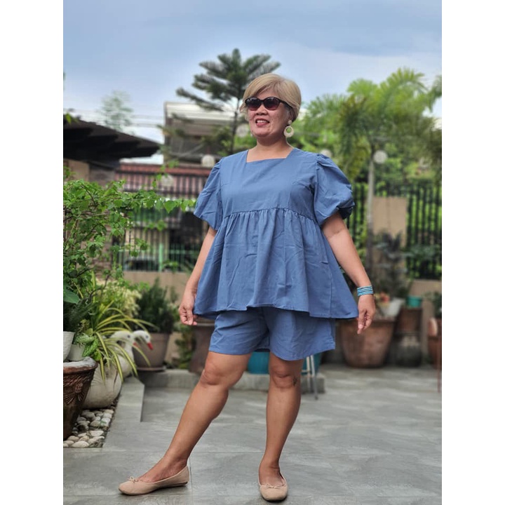 Cotton Linen Puff Blouse Short Terno for Plus Size (Eunice) | Shopee ...