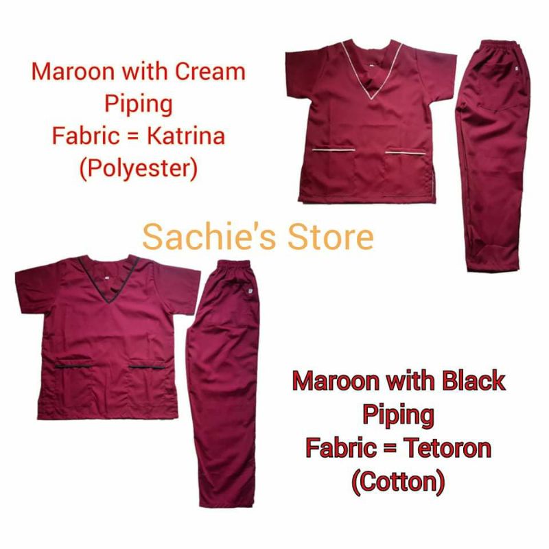 Scrub Suit Terno/Set - Maroon with Piping (Katrina and Tetoron Fabric ...