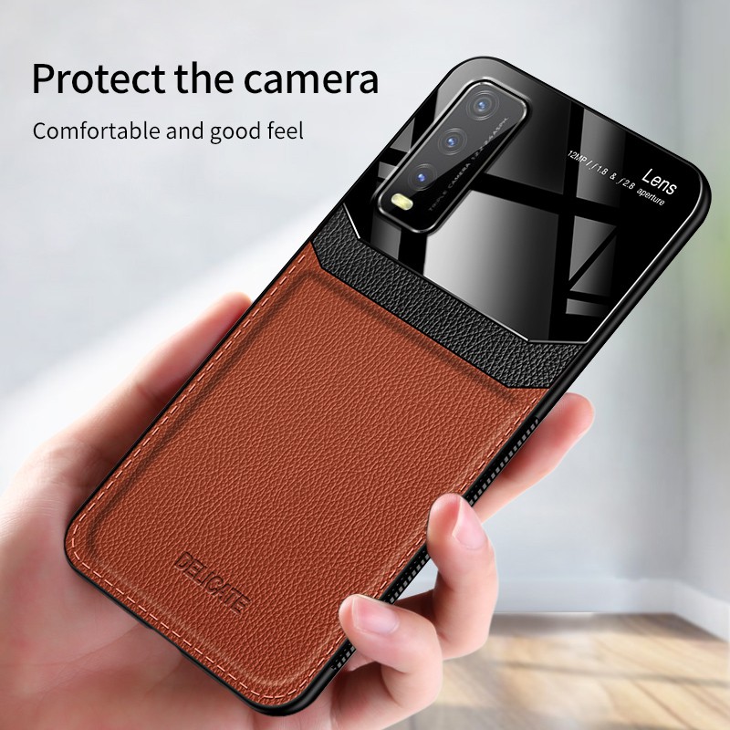Vivo Y12s Y20s G Y20i Case Hard PC Leather Tempered Glass Back Cover ...