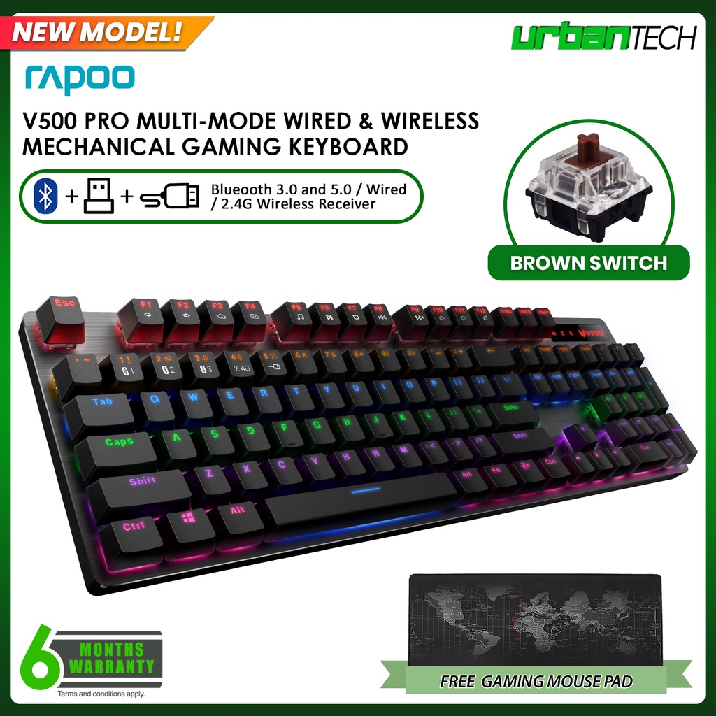 RAPOO V500 Pro Wired & Wireless Gaming Keyboard w/ RGB Individual Backlight Keys Mechanical ...