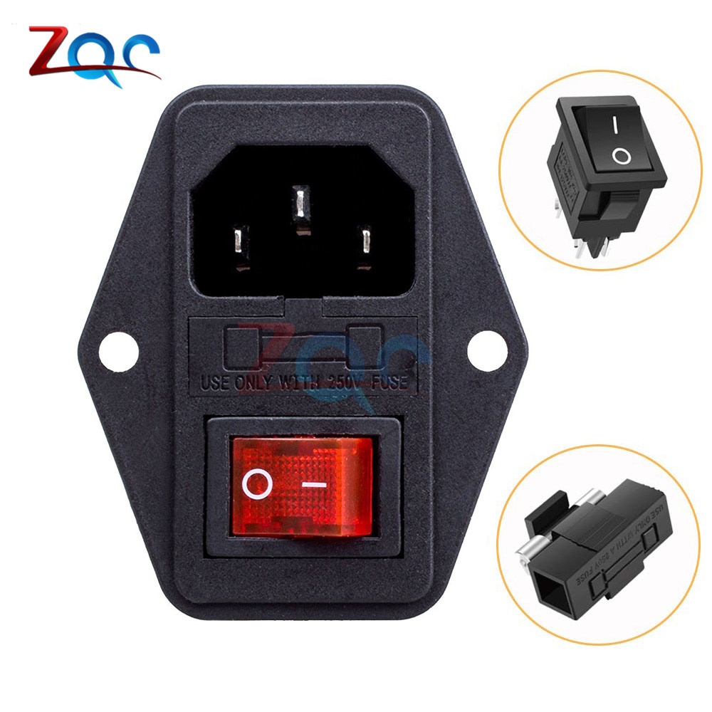 Ac 10a 250v 4pin Rocker Switch Fused Iec320 C14 Male Inlet Cord Power